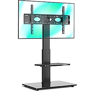 5Rcom TV Stand with Mount, Height Adjustable TV Floor Stand with Shelves for 32 37 43 50 55 60 65 70 inch Plasma LCD LED Flat or Curved Screen TVs, TV Stand for Bedroom, Living Room
