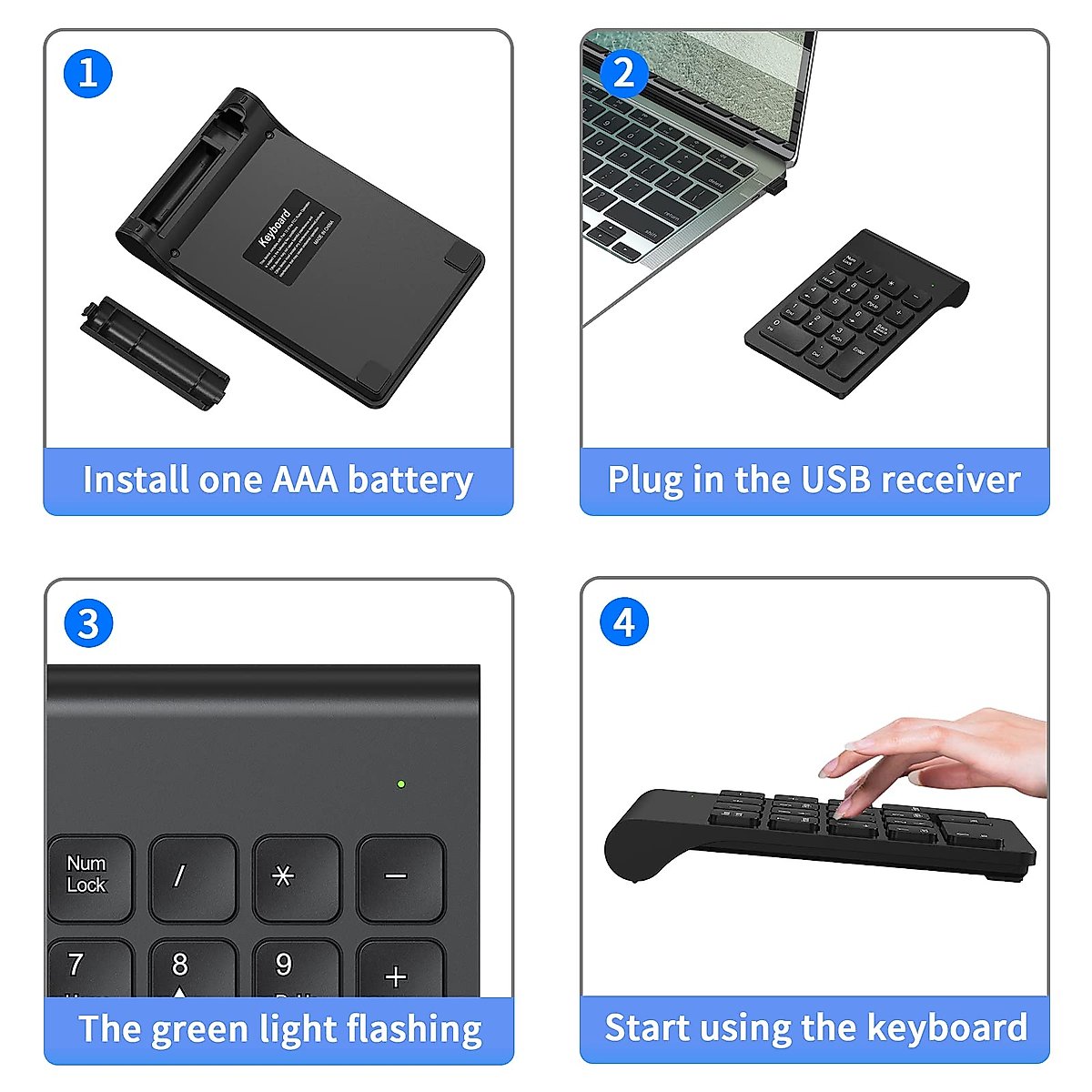 cimetech Wireless Number Pad, 2.4G Numeric Keypad Numpad with USB Receiver, 18 Keys Portable Mini Keyboard for Laptop Notebook, Desktop, Surface Pro, PC - Black