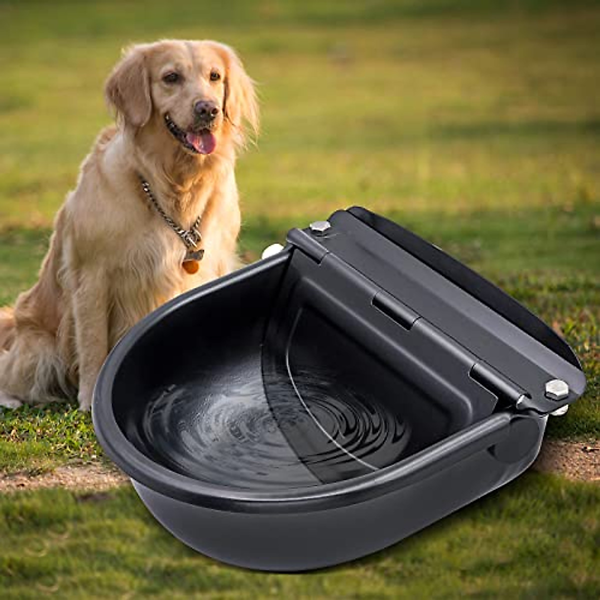 KHEARPSL Automatic Dog Water Bowl with Float Valve, Stainless Steel Water Trough, Automatic Waterer for Livestock Dog Horse Cattle Chicken Pig Goat (Black)