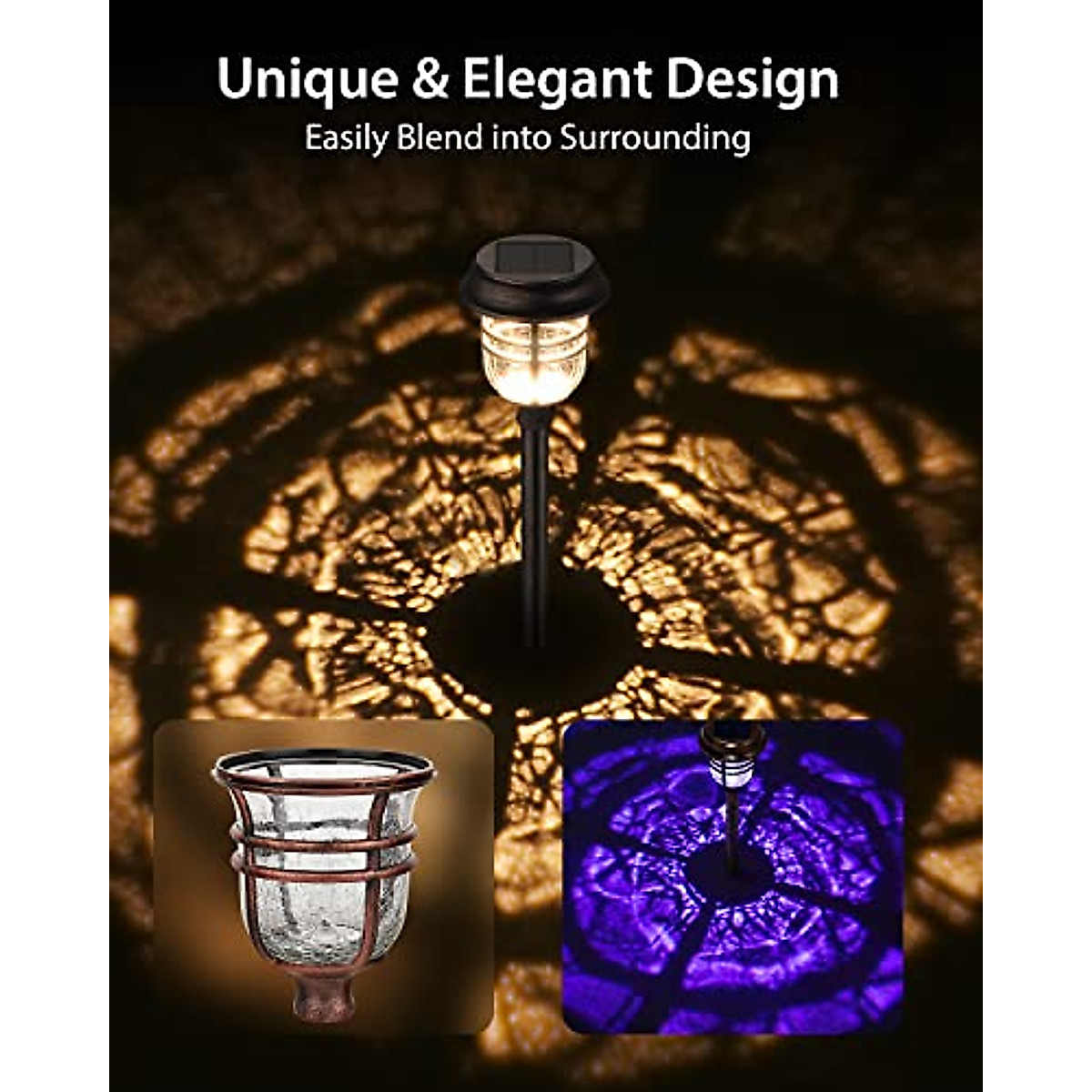 XMCOSY+ Solar Pathway Lights Outdoor, 6 Pack RGBW Solar Outdoor Lights, Auto On/Off IP65 Solar Lights Outdoor Waterproof, LED Solar Garden Lights Outdoor for Landscape Patio Lawn Driveway & Walkway