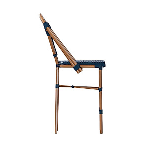 EMMA + OLIVER Soie Bistro Counter Stool - Stacking Indoor/Outdoor PE Rattan Counter Stool with Bamboo Finish Frame - 26" High - Set of Two - Navy/White