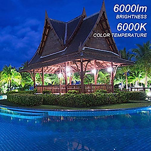 GLW LED Flood Lights 60W 3 Pack, 6000lm Super Bright Floodlight IP66 Waterproof Outdoor Security Work Light with Plug, 6000K Daylight White Light for Garden Backyard Playground Yard Garage