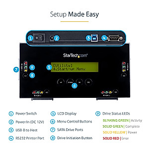 StarTech.com 4 Bay SSD/HDD Hard Drive Eraser, 2.5/3.5" SATA, Hostless Standalone Secure Erase, Disk Sanitizer, Hardware Wiper Erasing Tool, 9 Modes, RS232 Printer Port, NIST/DOD, LCD, TAA (SATERASER4)