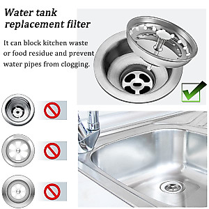 2 Pcs Stainless Steel Kitchen Sink Basket Strainer, Stopper Combo Basket Replacement for Standard Rubber Stopper Bottom with Rubber Stopper Fits Standard 3 1/2” Drains