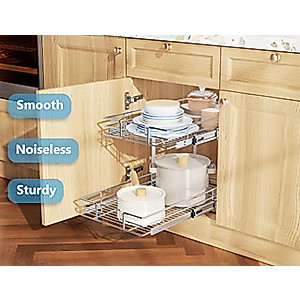 LOVMOR Slide Out Cabinet Drawers Pots and Pans Organizer and Storage, 11" W x 21" D, 2 Tier