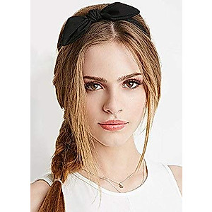 Huachi Bow Headbands for Girls Women Halloween Black Headwrap Cute Turban Hair Hoop Knotted with Bunny Ears Vintage Hair Accessories