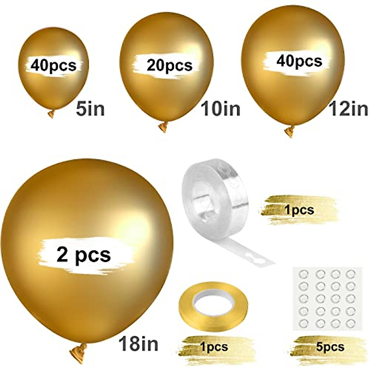 TUPARKA 102 Pcs Metallic Gold Balloons Garland Arch Kit Different Sizes Gold Balloons 5 10 12 18 inch Balloons with Garland Strip for Birthday Wedding Graduation Festival Party Decorations