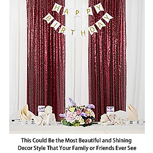 ShinyBeauty Sparkle Backdrop Curtain Burgundy 2 Panels Set Sequin Photo Backdrop Wine 2FTx8FT Sequin Backdrop Curtain Pack of 2-1220S