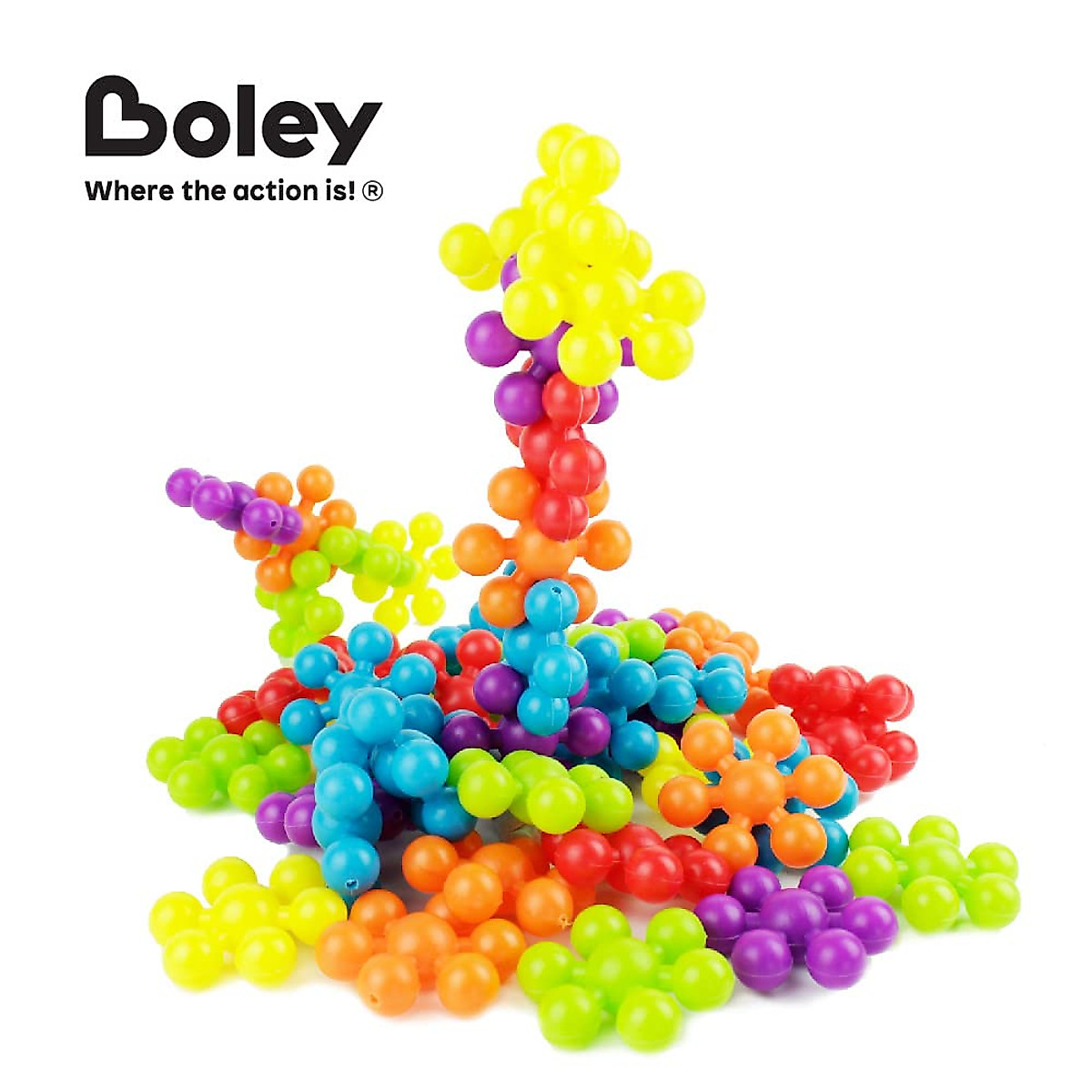 Boley 50 Piece Educational Building Block Rings - Educational Building Set for Kids, Children, Toddlers - Includes Colorful Building Pieces and Convenient, Easy Use Storage Bucket - Assorted Colors