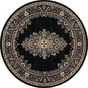 Rugs.com Amaya Collection Rug – 8 Ft Round Black Medium Rug Perfect for Kitchens, Dining Rooms