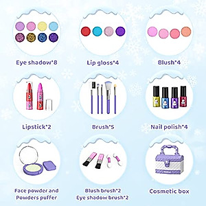 PERRYHOME Kids Makeup Kit for Girl 35 Pcs Washable Real Cosmetic, Safe & Non-Toxic Little Girl Makeup Set, Frozen Makeup Set for 3-12 Year Old Kids Toddler Girl Toys Christmas & Birthday Gift (Purple)