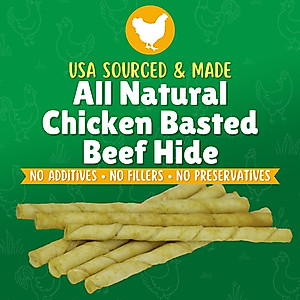 Lucky Premium Treats Chicken Basted Rawhide – All-Natural Rawhide and Beef Dog Treats for Small Dogs, Gluten Free Premium Small Dog Treats (60 Chews)