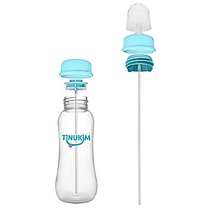 Tinukim iFeed 9 Ounce Self Feeding Baby Bottle with Tube - Handless Anti-Colic Nursing System, Blue - 2-Pack