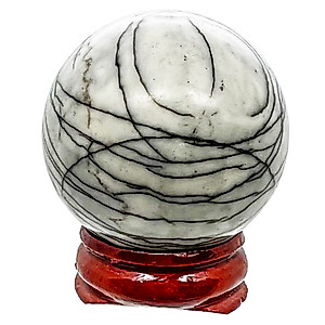 Neyisaa 1.5"(40mm) Ball Sphere Figurine with Wood Stand, Polished Natural Gemstone Crystal Balls Sculpture Fengshui Healing Decoration, Picasso