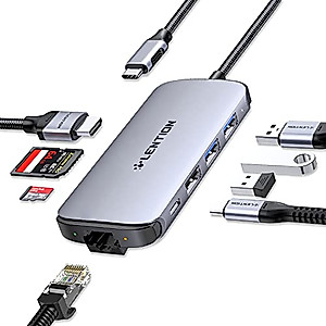LENTION Ultra-Thin USB C Hub with Ethernet, 4K HDMI, USB 3.0/2.0, Card Readers & PD Adapter for 2023-2016 MacBook Pro 13/14/15/16/M1/M2, New Mac Air & Surface, Chromebook, More (CB-C48, Space Gray)