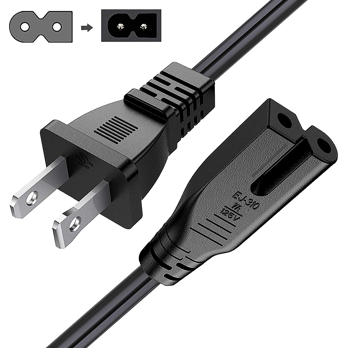 BICMICE 15Ft Extra Long 2 Prong Polarized Power Cord for Vizio-LED-TV Smart-HDTV E-M-Series Sound Bar 2 Slot Adapter-AC-Wall-Cable:IEC-60320 IEC320 C7 to NEMA 1-15P for Sharp Philips LED TV PS1 PS2