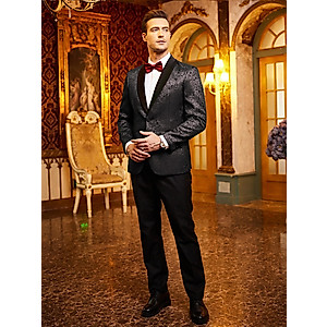 COOFANDY Mens Floral Tuxedo Jacket Jacquard Formal Blazer Homecoming Dress Suit Blazer Slim Fit for Christmas Prom Wedding Homecoming Silver