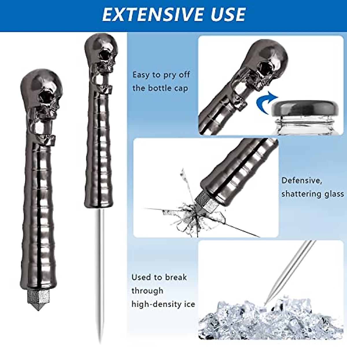 Beer Bottle Opener, Ice Pick with Safety Cover, Pick Tool for Breaking Ice, Non-slip Antiskid Handle for Picnics, Camping, Outdoor Activities, Bar, kitchen, And Restaurant (Black)