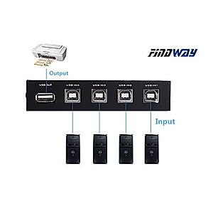 Findway 4 Ports USB Printer Share Sharing Switch Hub MT-1A4B-CF