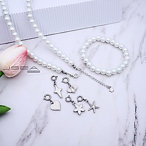 JSEA 8mm Faux Pearl Necklace Elastic Bracelet Jewelry Set Beige White Pink Fake Pearl Jewelry