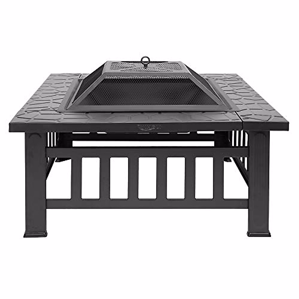 FCH 32" Metal Fire Pit Outdoor Backyard Patio Garden Square Stove Brazier with Charcoal Rack, Poker & Mesh Cover 32" L x 32" W x 17" H