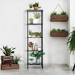 LING RUI 5 Tier Shelves Bookshelf, Tall Narrow Bookcase with Shelves,Wood and Metal Book Shelf Storage Organizer,Industrial Display Standing Shelf for Home Office, Living Room, Bed Room(Black)