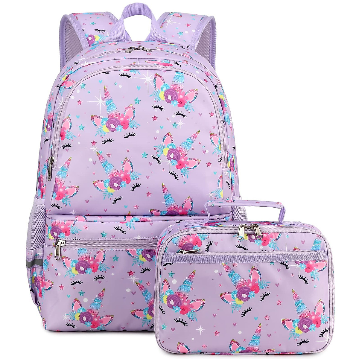 JIANYA Backpack for Girls Kids School Backpack Lunbox Combo Teen Girl Unicorn Bookbag School Bag, Purple