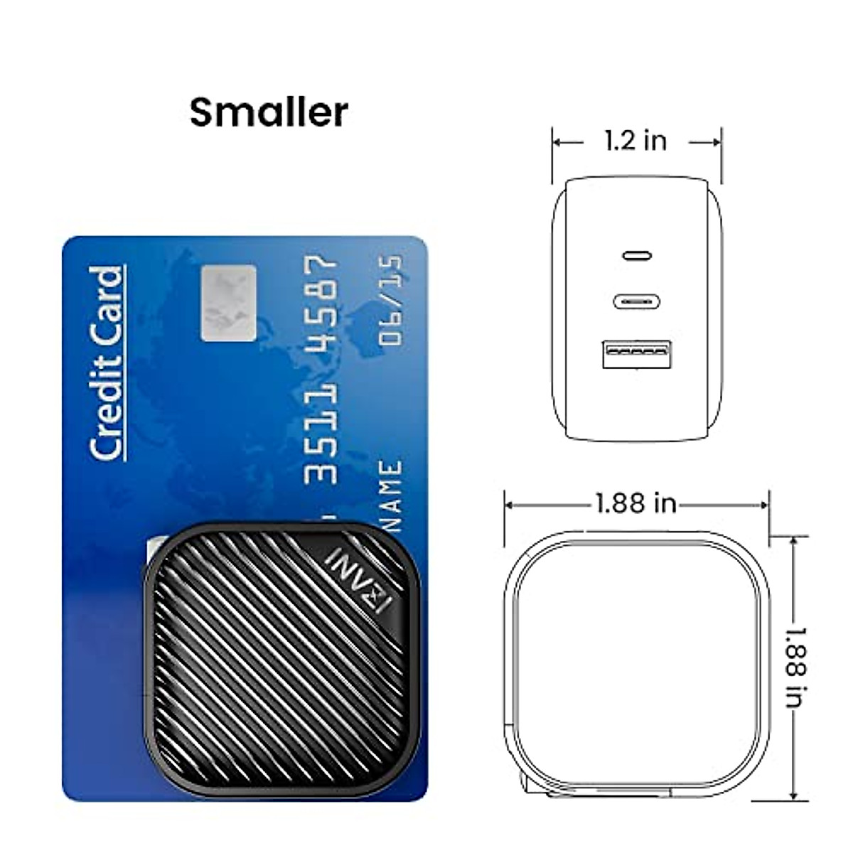 INVZI GaN USB C Charger 38W, Dual Port PPS Fast Charger with PD 20W USB-C and QC 18W USB-A Wall Charger with Foldable Plug for iPad Pro/Mini, iPhone 14 13 12 11 Pro Max, Pixel, Apple iWatch, AirPods