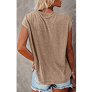 MIROL Women's Short Sleeve Tunic Tops 2023 Basic Loose T Shirts Solid Color Batwing Cap Sleeve Casual Tee Khaki