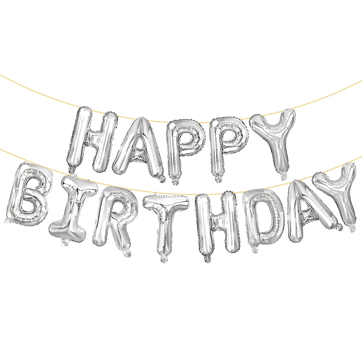 LIOZEOKUN Happy Birthday Balloon Letters 16 inch Mylar Foil Birthday Balloons Banner Sign for Birthday Party Decorations Supplies (Silver)