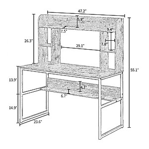 Home Office Desk, 47 inch Modern Simple Style Laptop Table, Multipurpose PC Workstation, Computer Desk with Hutch and Bookshelf