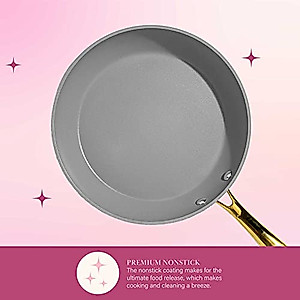 Paris Hilton Iconic Nonstick Pots and Pans Set, Multi-layer Nonstick Coating, Matching Lids With Gold Handles, Made without PFOA, Dishwasher Safe Cookware Set, 10-Piece, Cream