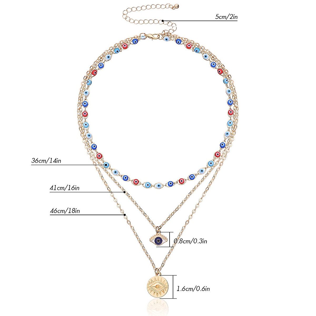 VIBILIA Layered Evil Eye Necklaces 18K Gold Plated Dainty Chocker Necklace Delicate Jewelry Gift for Women - Gold