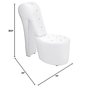 Best Master Furniture High Heel Faux Leather Shoe Chair with Crystal Studs, White