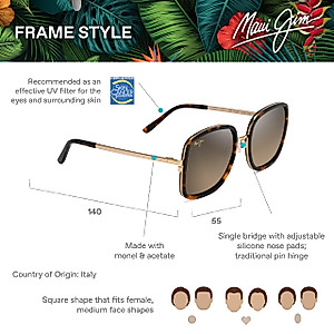 Maui Jim Men's and Women's Pua Polarized Fashion Sunglasses, Tortoise w/Shiny Gold/HCL® Bronze, Medium