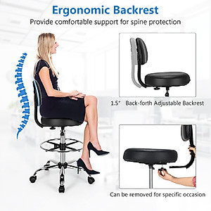 Giantex PU Leather Drafting Chair, Tall Office Chair with Retractable Mid Back, Standing Desk Chair with Adjustable Foot Ring, Ergonomic Upholstered Rolling Stool, Swivel Counter Height Task Chair