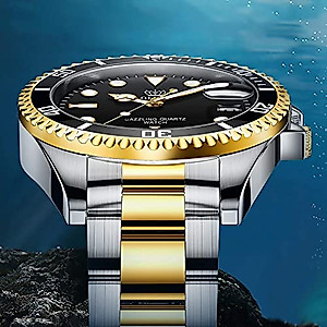 OLEVS Mens Wrist Watches,Silver Two Tone Stainless Steel Men Dress Watches with Date Luminous Classic Luxury Waterproof 41mm Large Face Black Dial Quartz Watch for Men,Relojes de Hombre Business watches