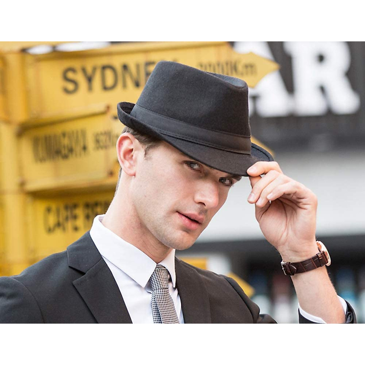 Classic Plaid Manhattan Structured Gangster Trilby Fedora Hat for Mens and Womens Cuban Style Derby Hat Jazz Cap…