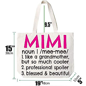 COCOVICI Mimi Tote Bag | Mimi Definition Tote Bag | Grandma Gifts | Mimi Gifts | Mimi Christmas Gift | Christmas Gift from Grandkids (Mimi Definition Pink/Black Font)