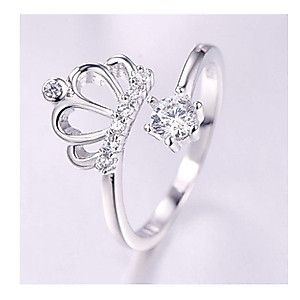 Dainty Tiny Adjustable Plated Silver Crown Ring Girls Tiara Crown Rings for women Cz Toe Ring Stacking Rings Bands Ring Hands Open Ring Wedding Finger Ring