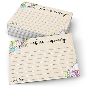321Done Share a Memory Card (50 Cards) 4" x 6" - for Celebration of Life Birthday Anniversary Memorial Funeral Graduation Bridal Shower Game - Made in USA - Tan Kraft Watercolor Floral Pastel