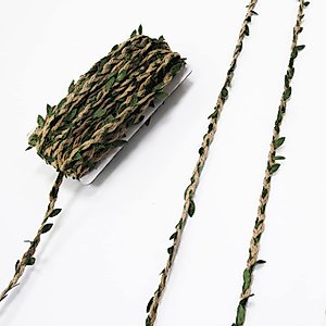 Mawinlak 66Ft Leaf Jute Twine 5mm Burlap Ribbon Artificial Vines with Burlap String Jungle Leaf Decorative Greenery for Gift Wrapping DIY Crafts Wedding Home Garden Party(Green & Yellow, 66)