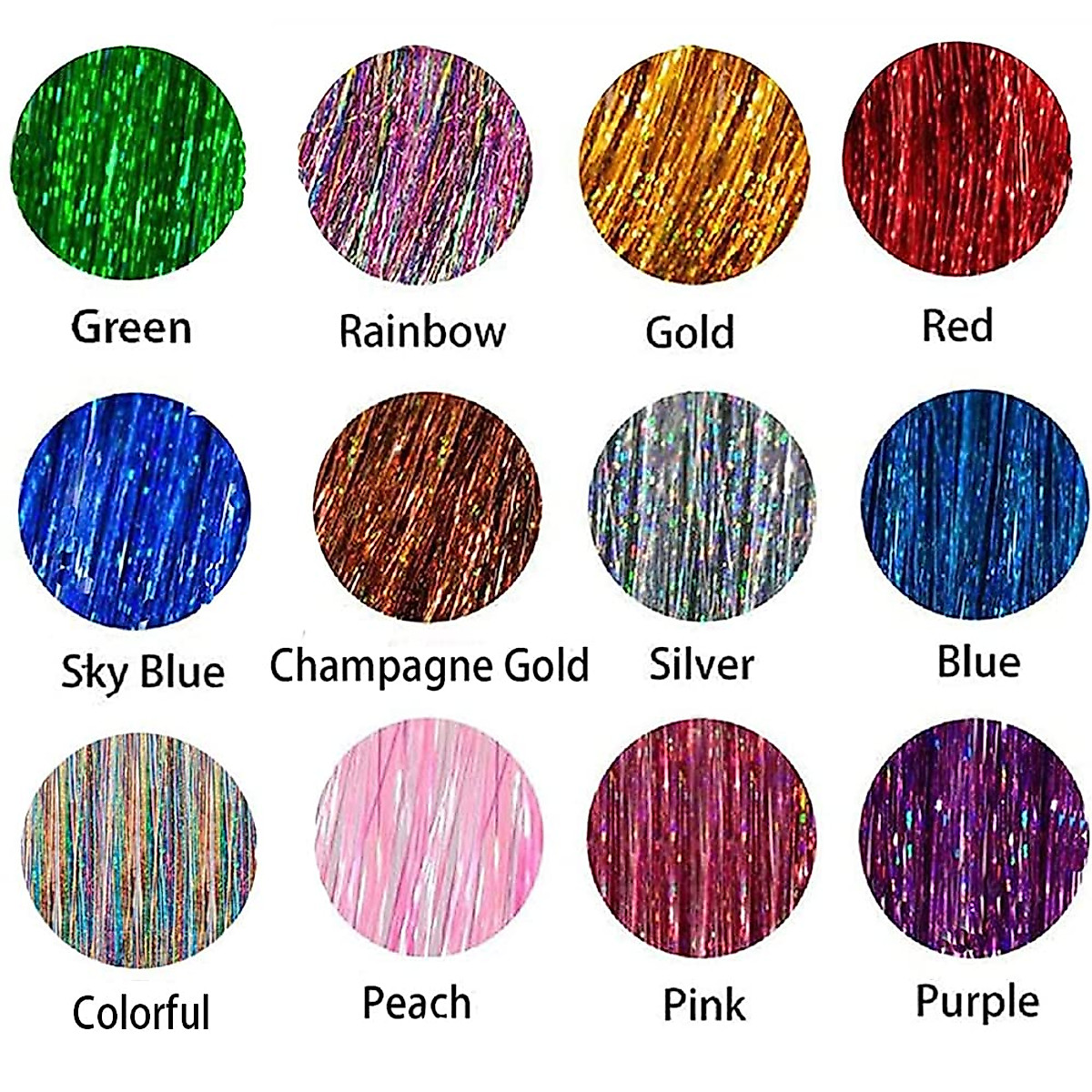Hair Tinsel Kit, Fairy Tinsel Hair Extensions With Tool 2760 Strands 12 Colors Holographic Hair Tinsel Heat Resistant Sparkling Hair Glitter for Christmas New Year Party (48 Inch)