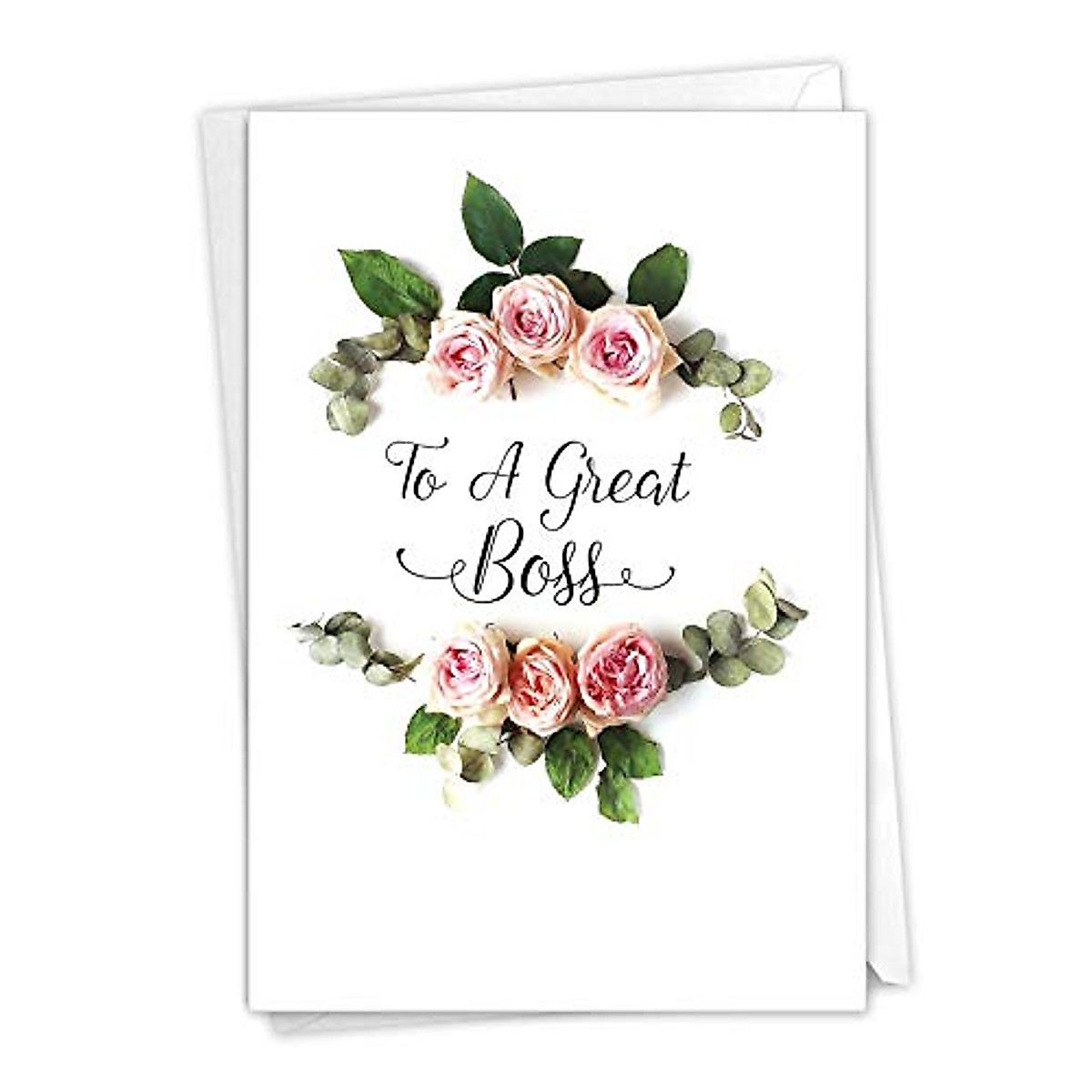 The Best Card Company - 1 Big Card for Boss (8.5 x 11 Inch) - Boss's Day Thanks & Gratitude Notecard, Management and Leader Card - Elegant Flowers Boss's Day C4175ABOG