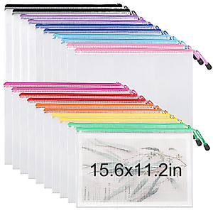 EOOUT 20pcs Large Mesh Zipper Pouch Bags Board Games Storage 11.2x15.6, 10 Colors Puzzle Bag for Organizing Storage, B4 Size, for School Travel Office Supplies