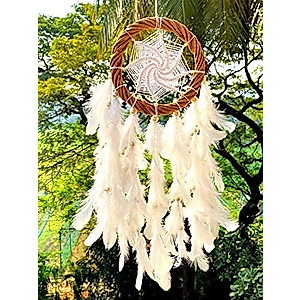 Rooh Dream Catcher ~ White Magic Wreath Dream Catcher ~ Handmade Mandala Hangings for Positivity (Can be Used as Home Décor Accents, Wall Hangings, Garden, Car, Outdoor, Bedroom)