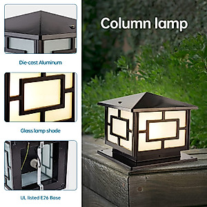 PTOUG Outdoor Column Lights, Pillar Lights Fixture E26 Aluminum Exterior Column Lamp Waterproof Glass Post Lights Modern Square Pillar Lamp for House Garden Backyard