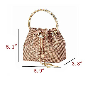 DJBM Women Full Diamonds Bucket Handbag Rhinestone Clutch Purse Evening Clutch for Women Party Prom Cocktail Wedding, Gold