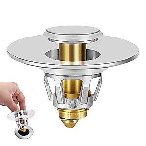 Omruciy Universal Bathroom Sink Stopper - Upgraded Pop Up Sink Drain Strainer, Fits 1.1-1.5 Inch U.S. Standard Drain Holes - Anti-Clogging Filter with Sink Hair Catcher - Pure Brass Sink Drain Stopper