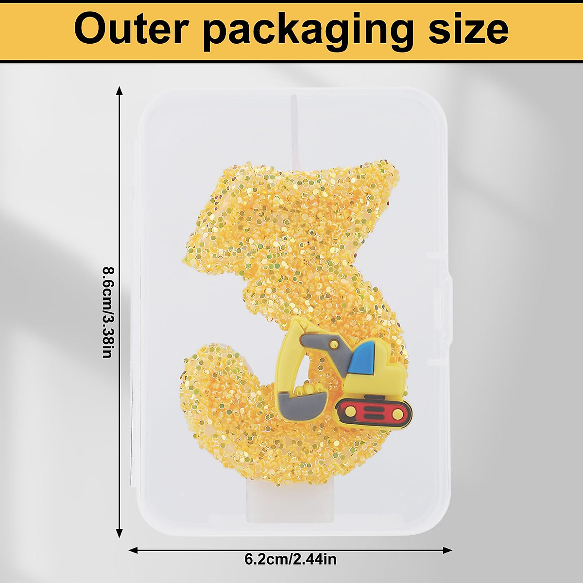Construction Birthday Candles, Glitter Number Candles for Cake Decorations Yellow Sequined Truck Themed Cupcake Topper for Boys Birthday Party Supplies (Number 3)